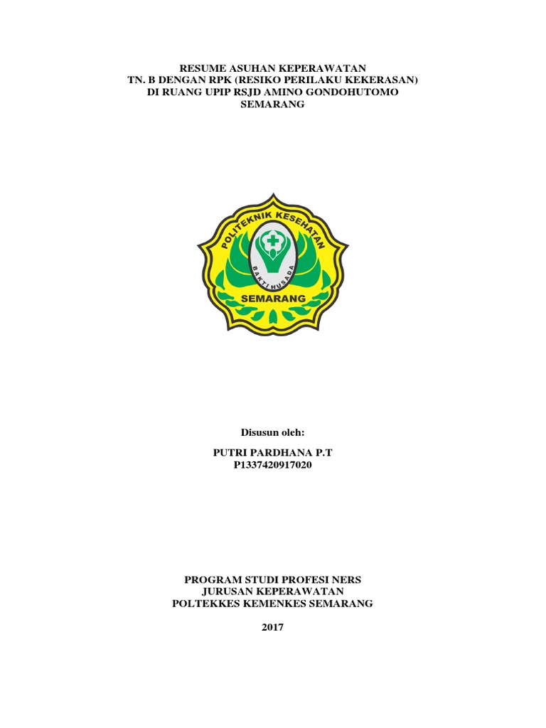 Resume Asuhan Keperawatan Tn. B Dengan RPK (Resiko Perilaku Kekerasan) Di Ruang Upip RSJD Amino ...