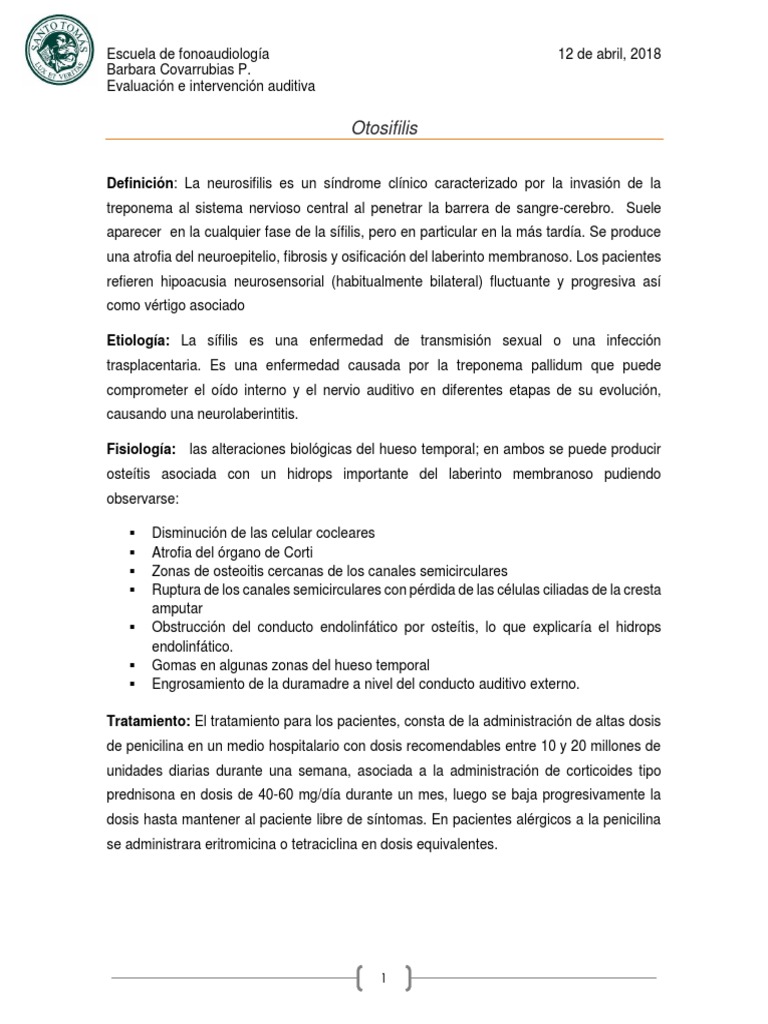 Otosífilis: Evaluación y Tratamiento | PDF | Especialidades Medicas ...