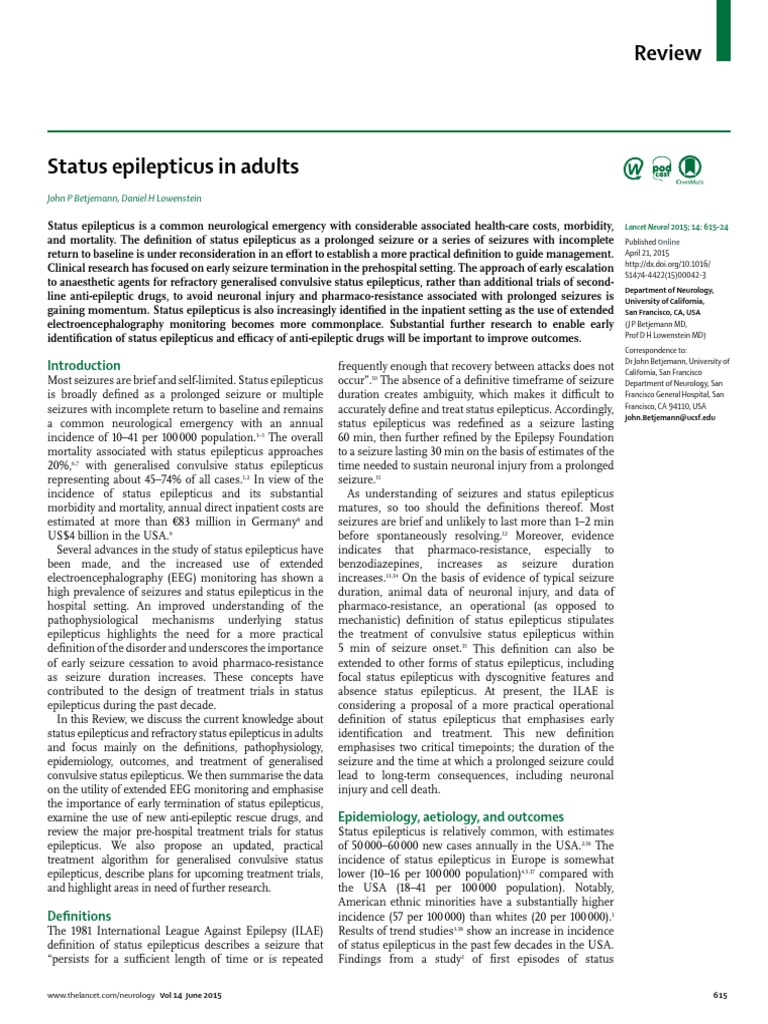 Management of Status Epilepticus in Adults | PDF | Midazolam | Epilepsy
