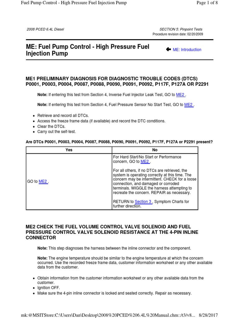 2008 64 PCED - Pinpoint Test ME - Fuel Pump Control - High Pressure ...