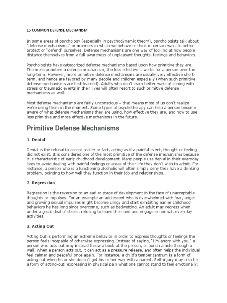 15 Common Defense Mechanisms Explained | PDF | Defence Mechanisms | Denial