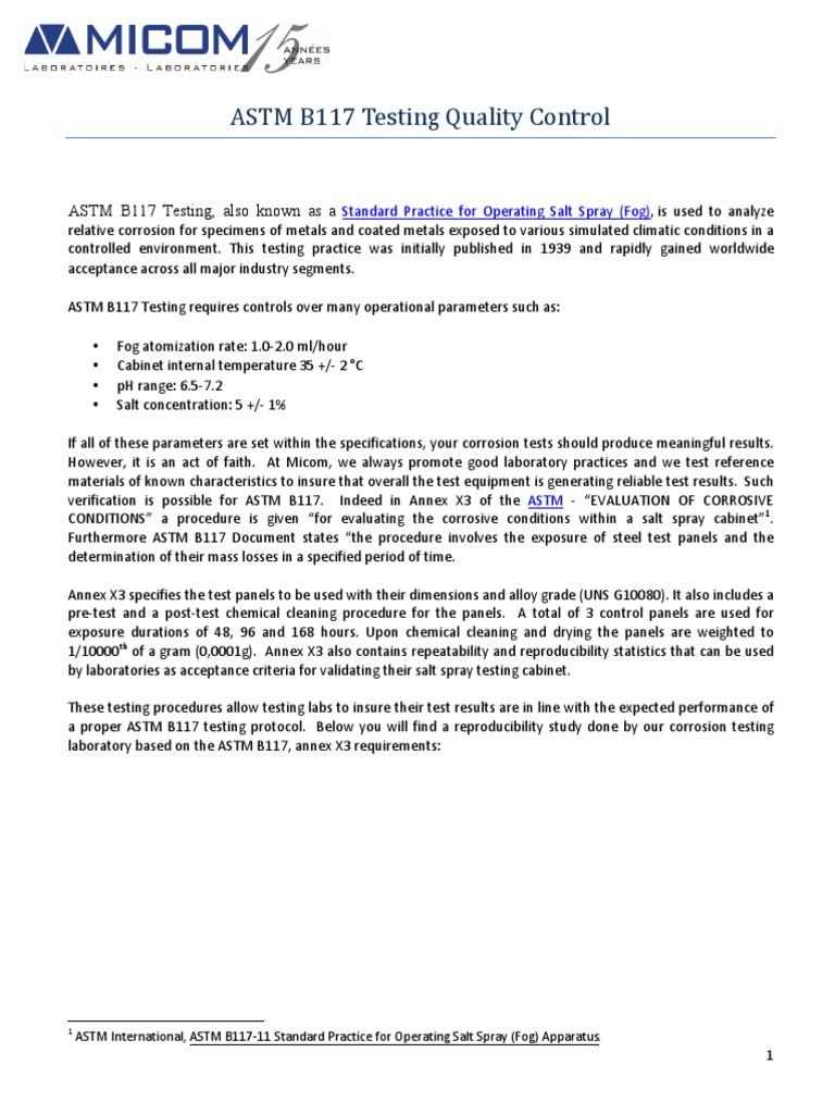 ASTM B117 Testing Quality Control Micom Laboratories | PDF | Evaluation ...