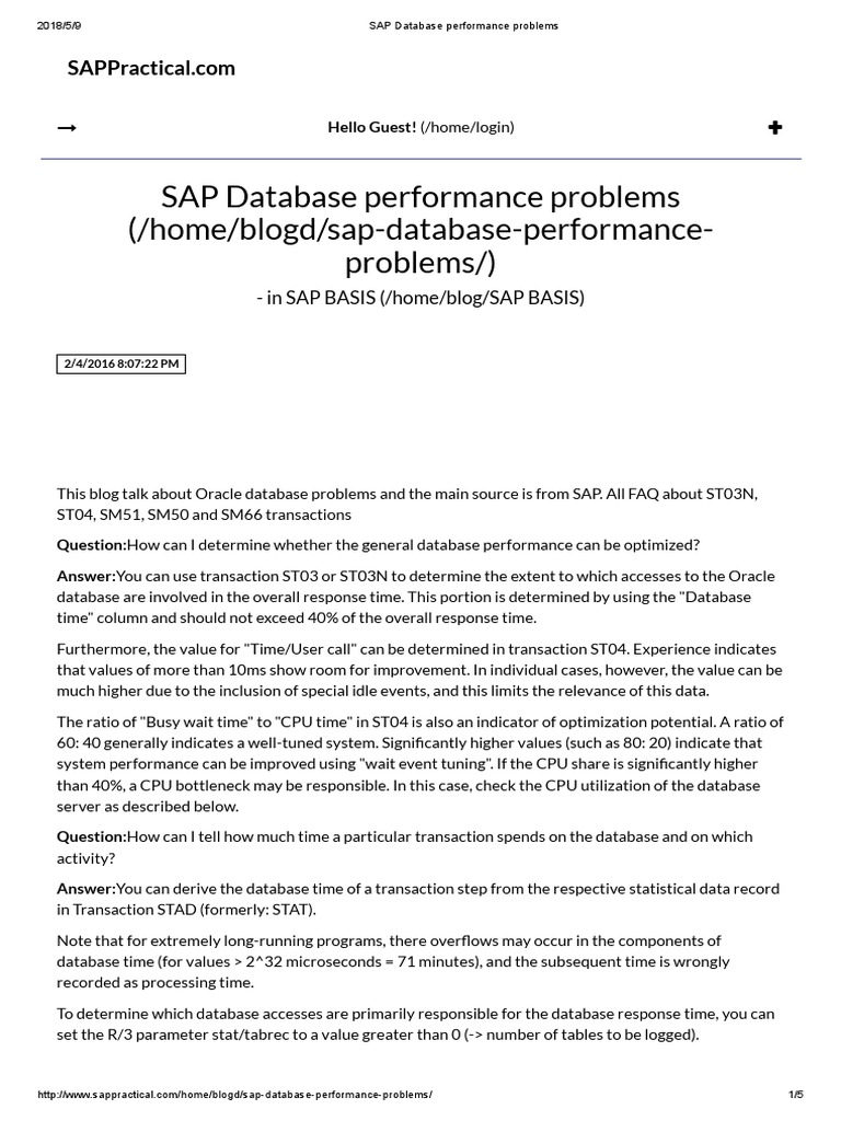 SAP Database Performance Problems | PDF | Oracle Database | Database Index