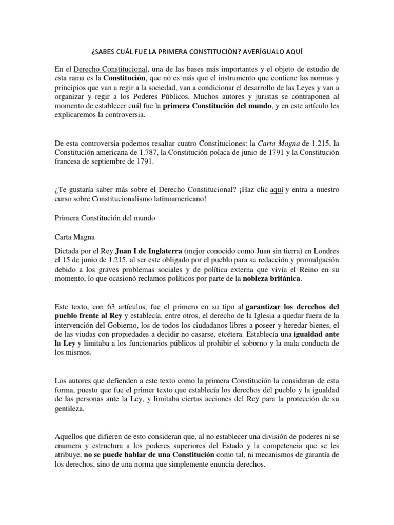 Sabes Cuál Fue La Primera Constitución | PDF | Constitución de los ...