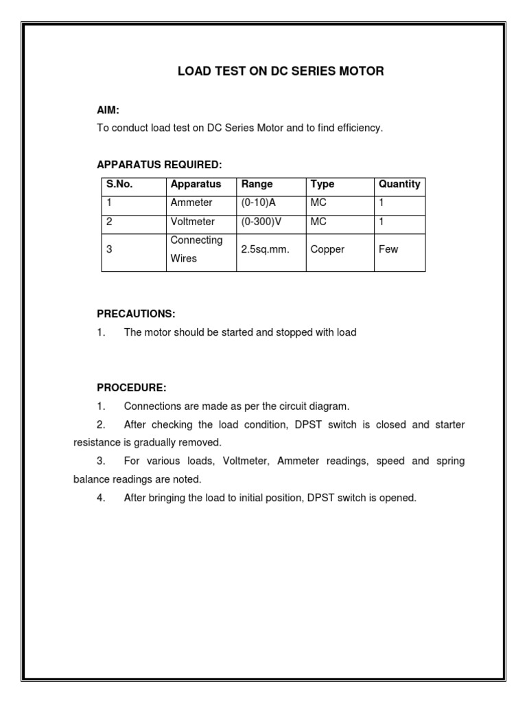 DC Motor Load Test Guide | PDF | Electric Motor | Power (Physics)