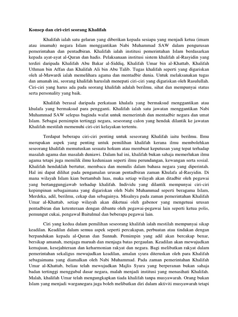 Konsep Dan Ciri Khalifah Pdf