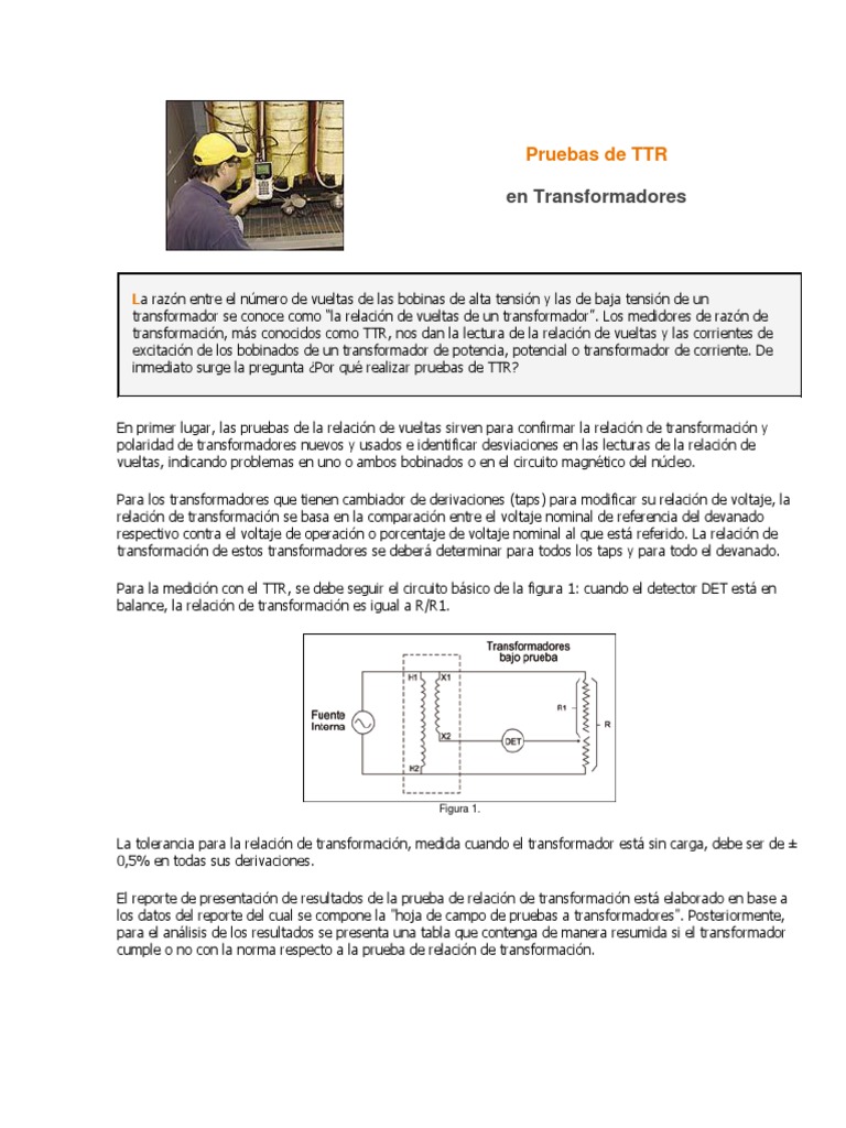 Pruebas de TTR | Descargar gratis PDF | Transformador | Ingenieria ...