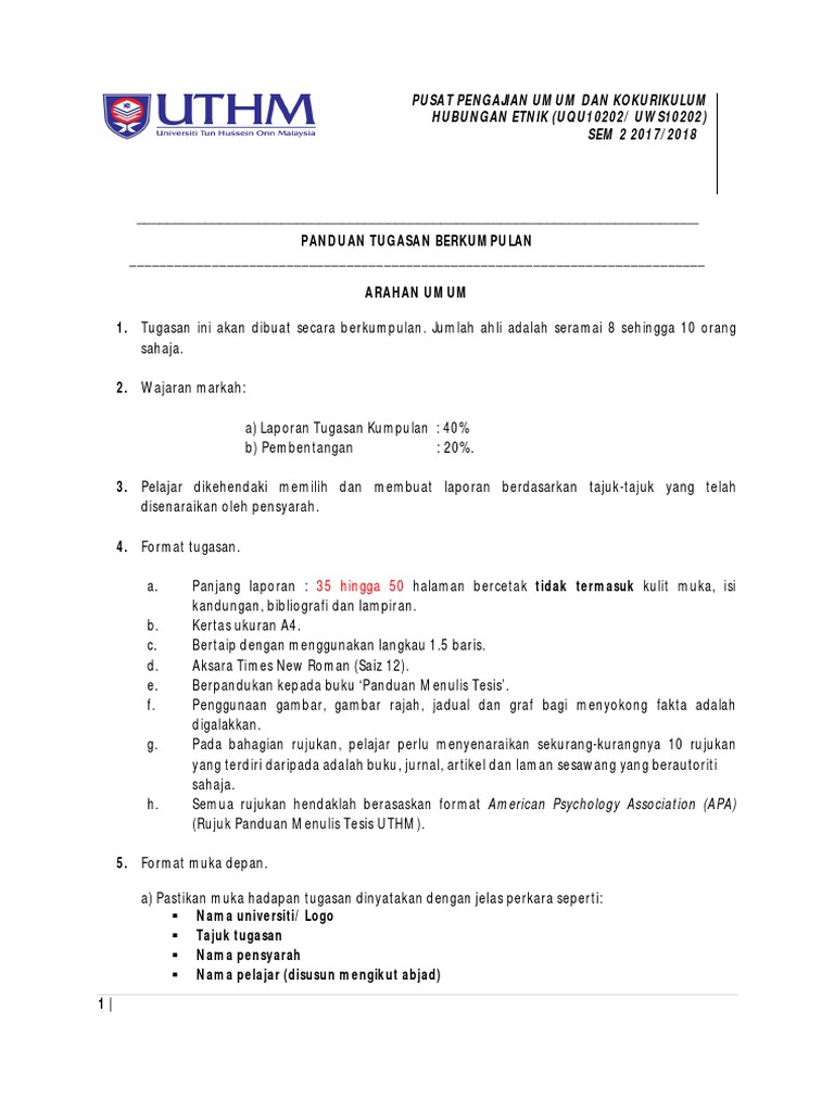 Panduan Penulisan Tugasan Sem 2 1718 | PDF