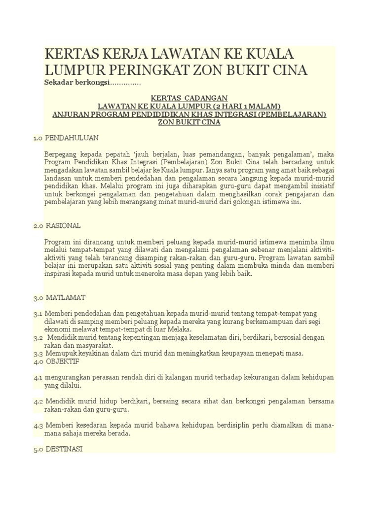 Contoh Kertas Kerja Lawatan | PDF