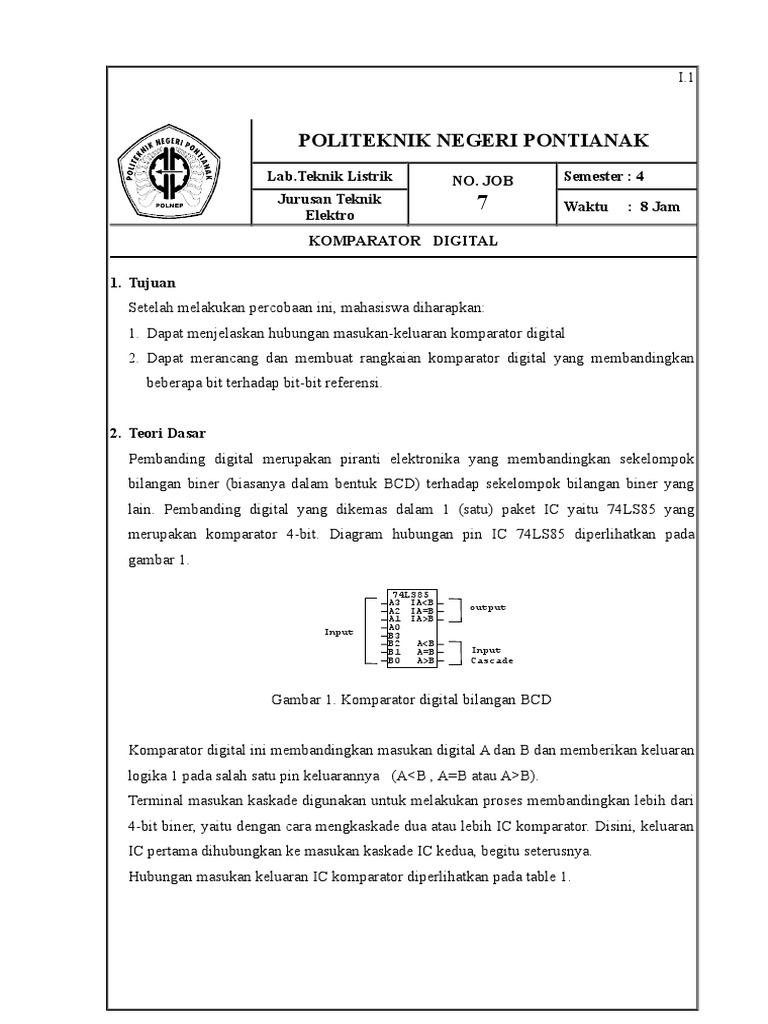 Komparator Digital 74LS85 | PDF | Teknologi & Rekayasa