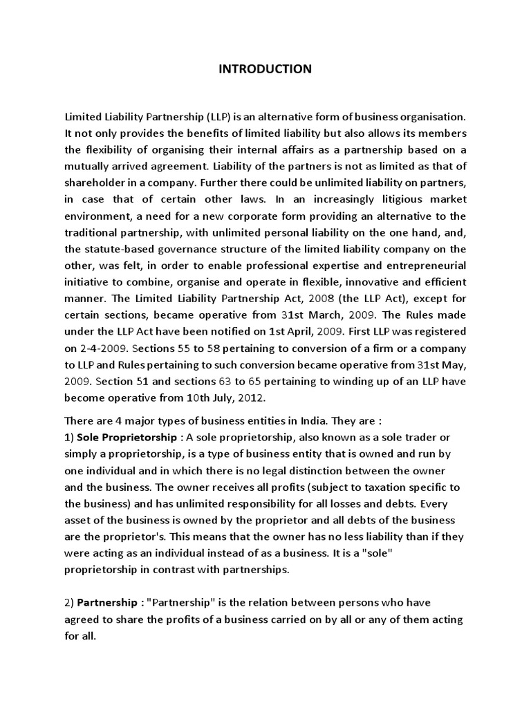 LLP Project | PDF | Limited Liability Partnership | Law