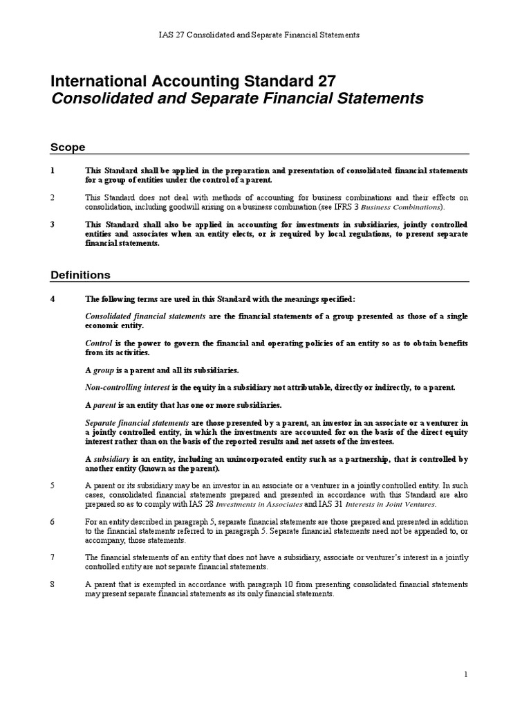 Consolidated and Separate Financial Statements: International ...