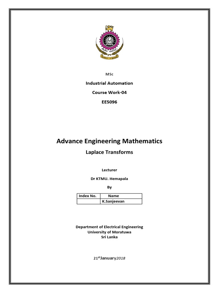 Advance Engineering Mathematics: Industrial Automation Course Work-04 ...