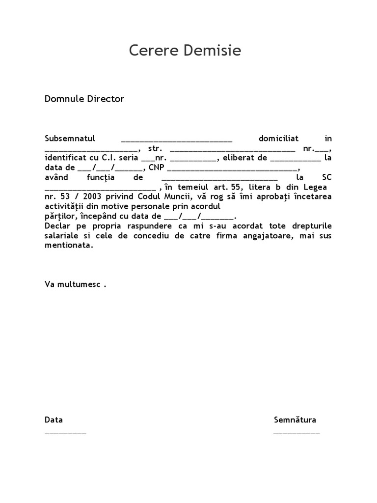 Cerere Demisie Model Nou | PDF