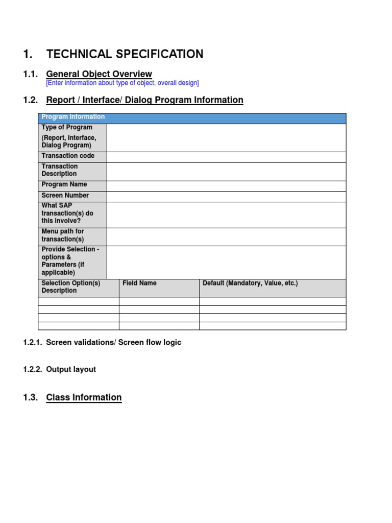 Technical Specification for a Report Program with Screen Validations ...