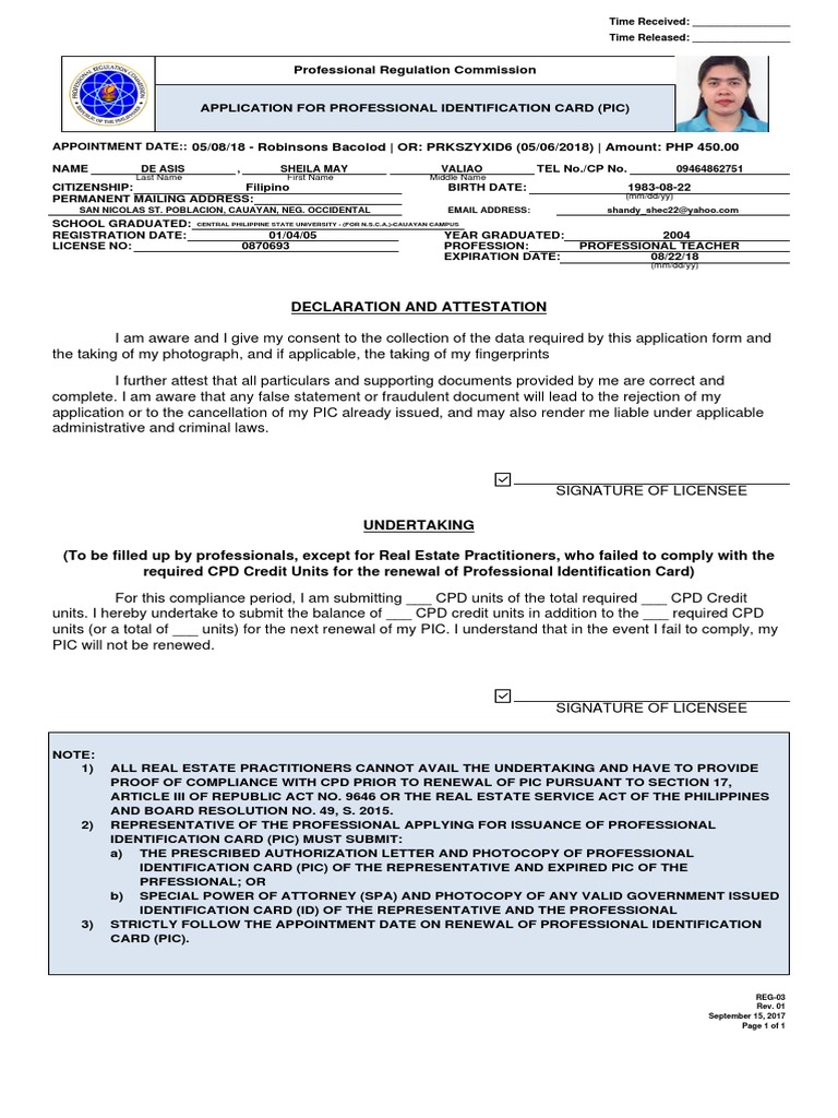 PRC Renewal Form PDF | PDF | Identity Document | Government Information
