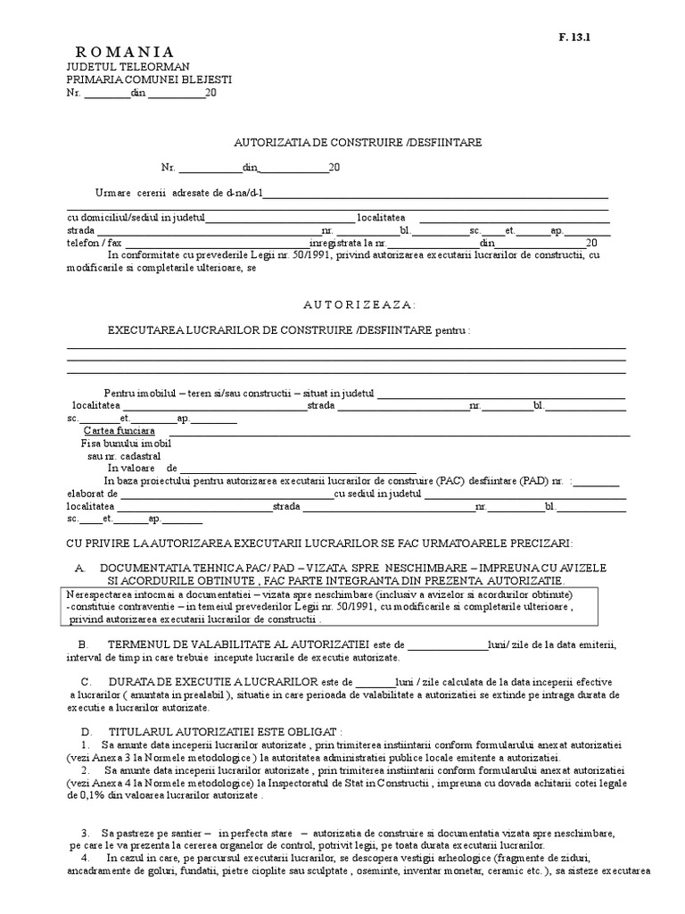 Model Autorizatie de Constructie | PDF