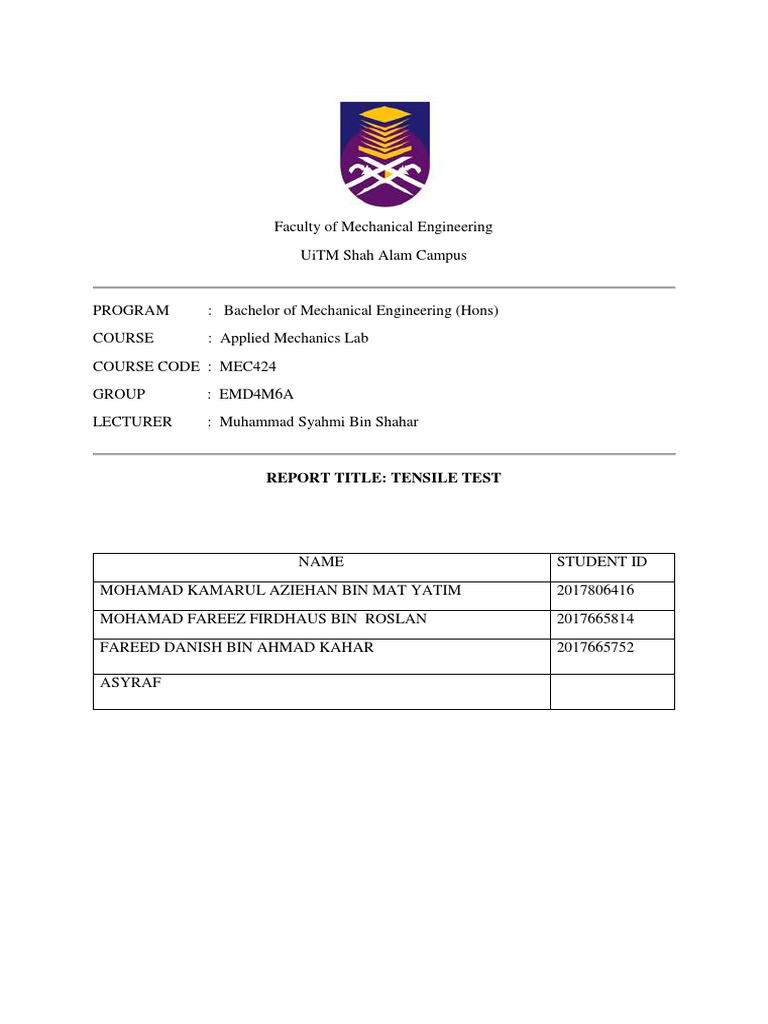 Tensile Test Report and Analysis | PDF | Stress (Mechanics) | Strength ...