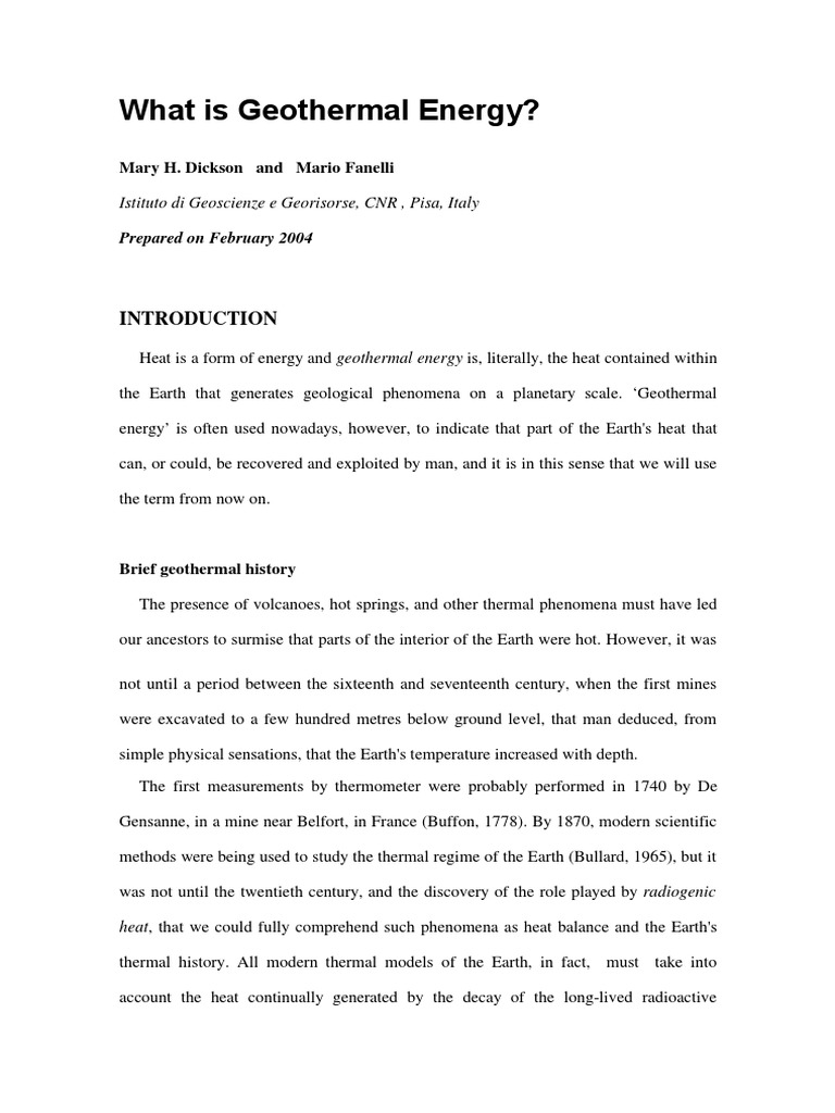 What Is Geothermal Energy?: Mary H. Dickson and Mario Fanelli | PDF ...