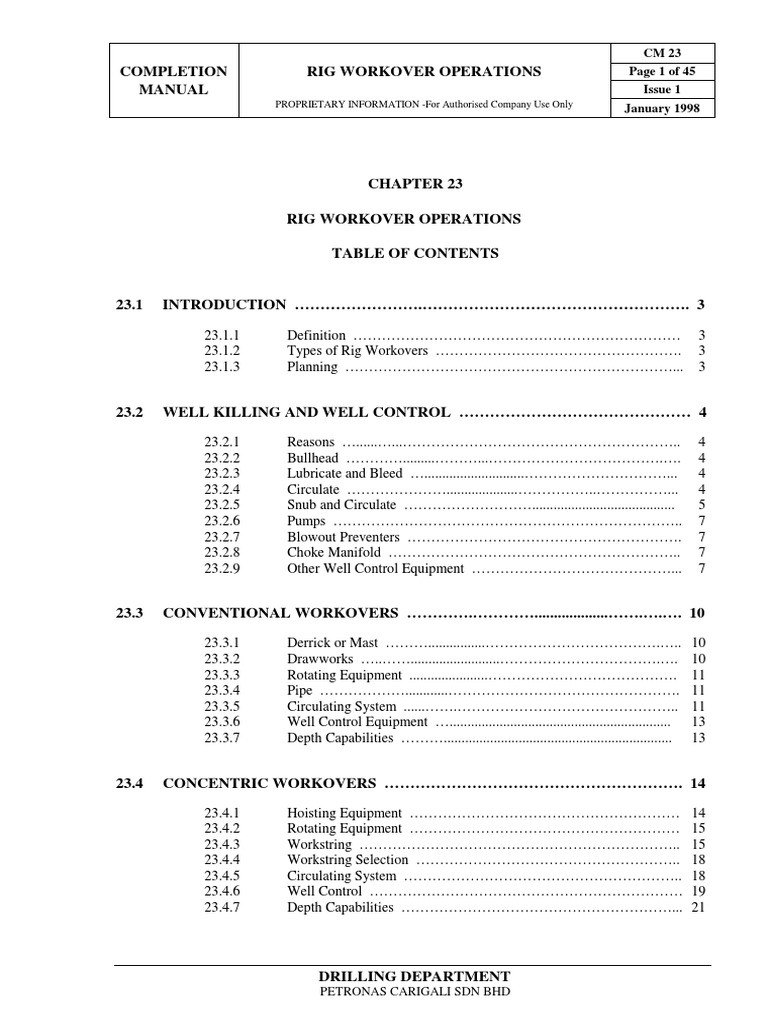 Rig Workover Operations | PDF | Drilling Rig | Casing (Borehole)
