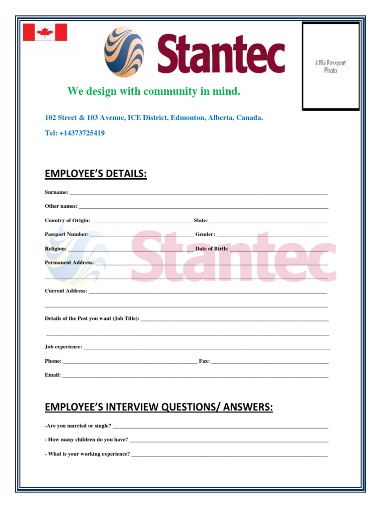 Stantec Employment Interview Question Details | PDF | Employment | Labor