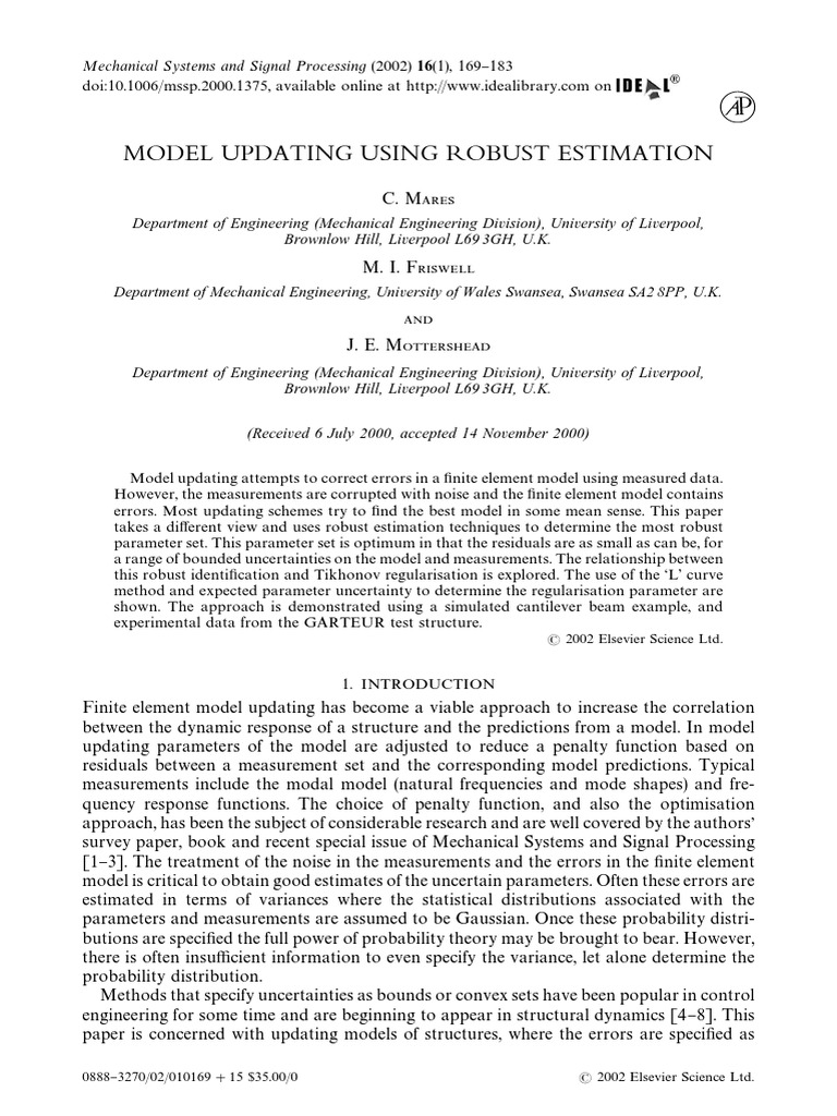 Model Updating Using Robust Estimation Pdf Least Squares Standard Deviation