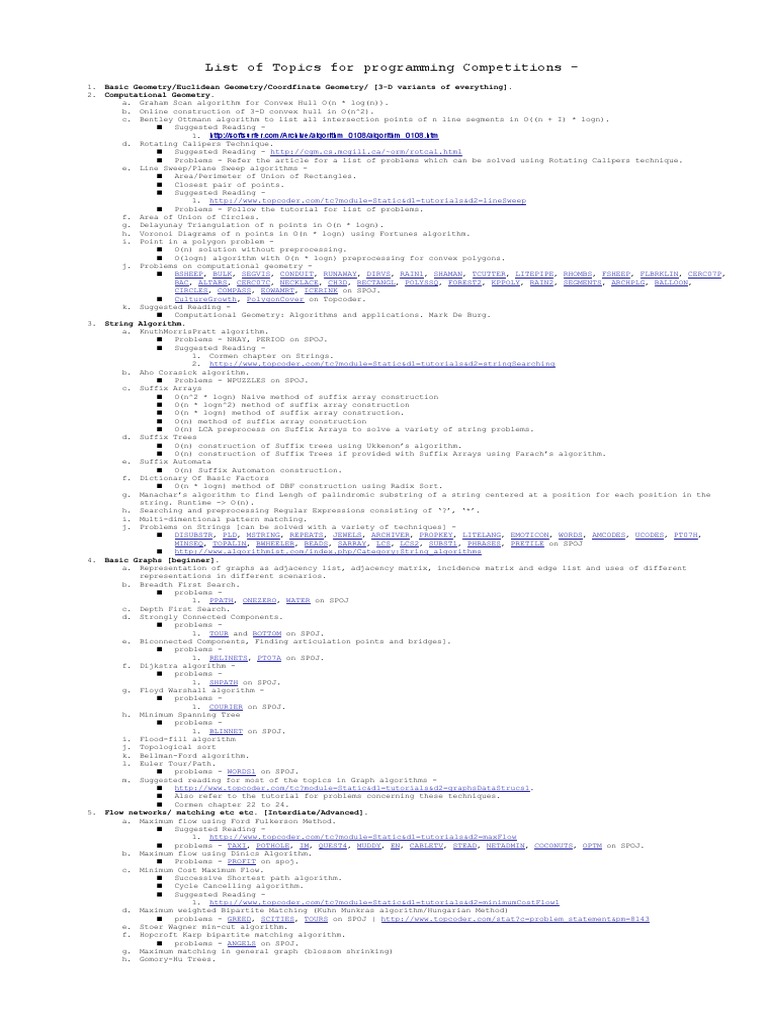 List of Topics For Programming Competitions | PDF | Prime Number ...