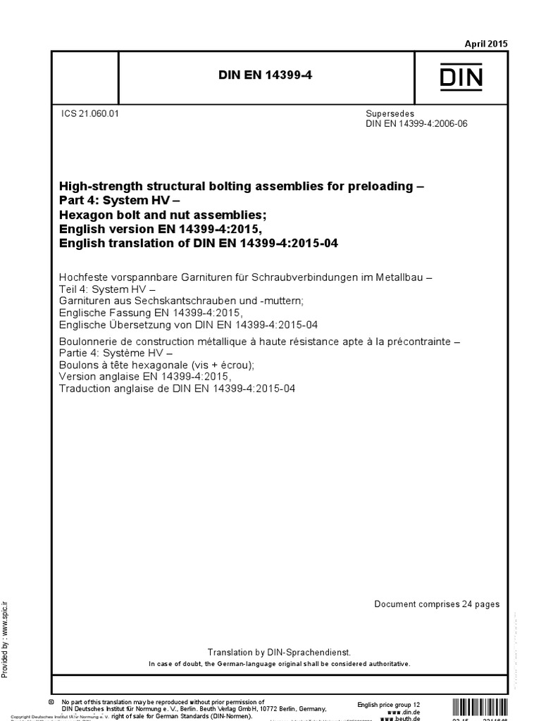 En 14399-4 | PDF | Screw | Nut (Hardware)