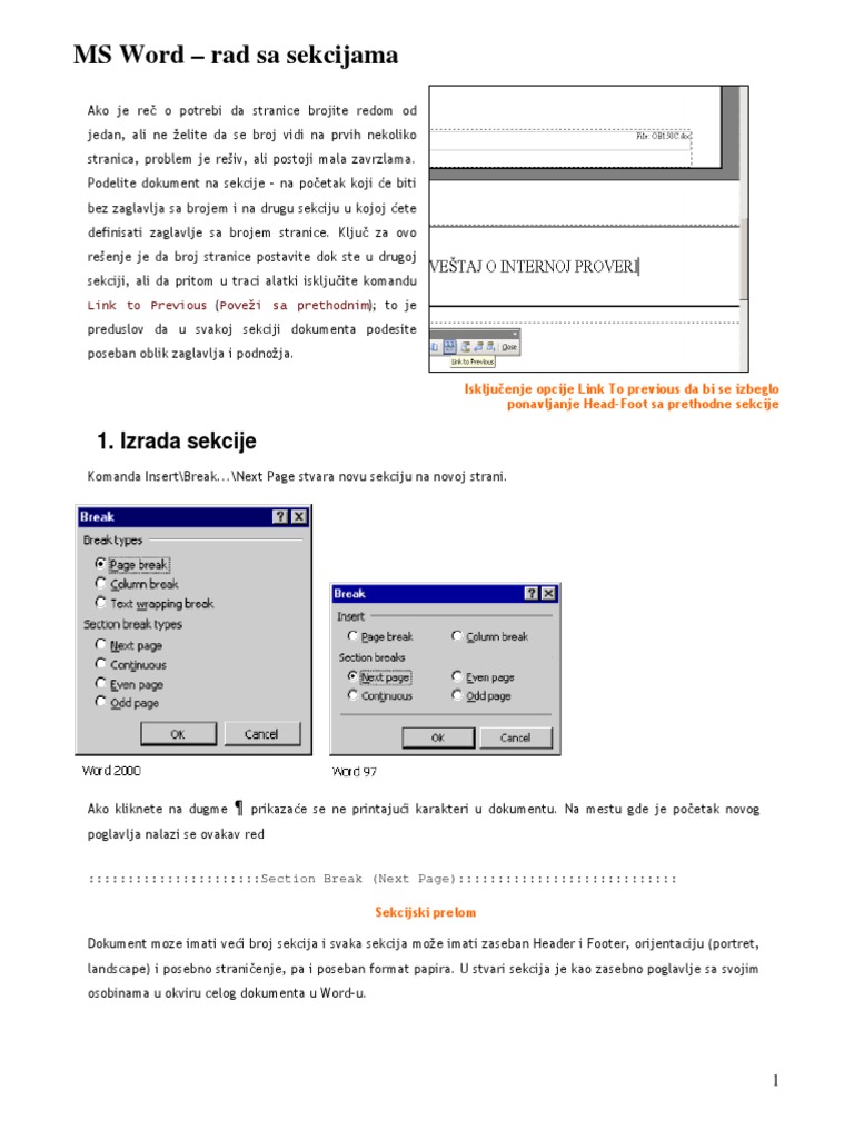 MS Word Uputstvo Za Sekcije | PDF