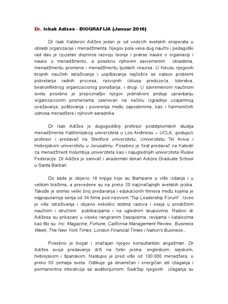 Isak Adizes - Biografija | PDF