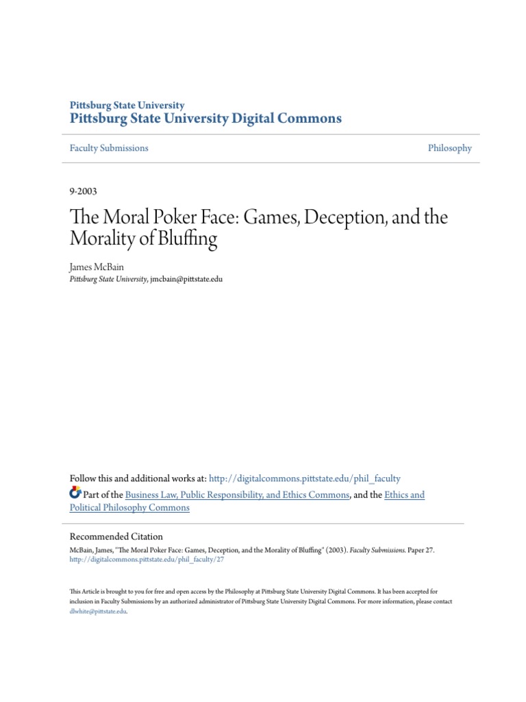 The Moral Poker Face - Games Deception and The Morality of Bluff | PDF