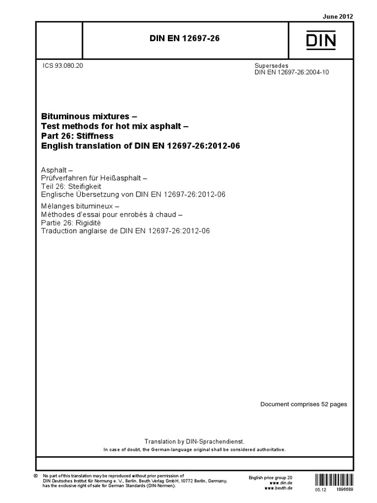 DIN EN 12697-26-2012 (Eng) | Asphalt | Deformation (Engineering) | Free ...