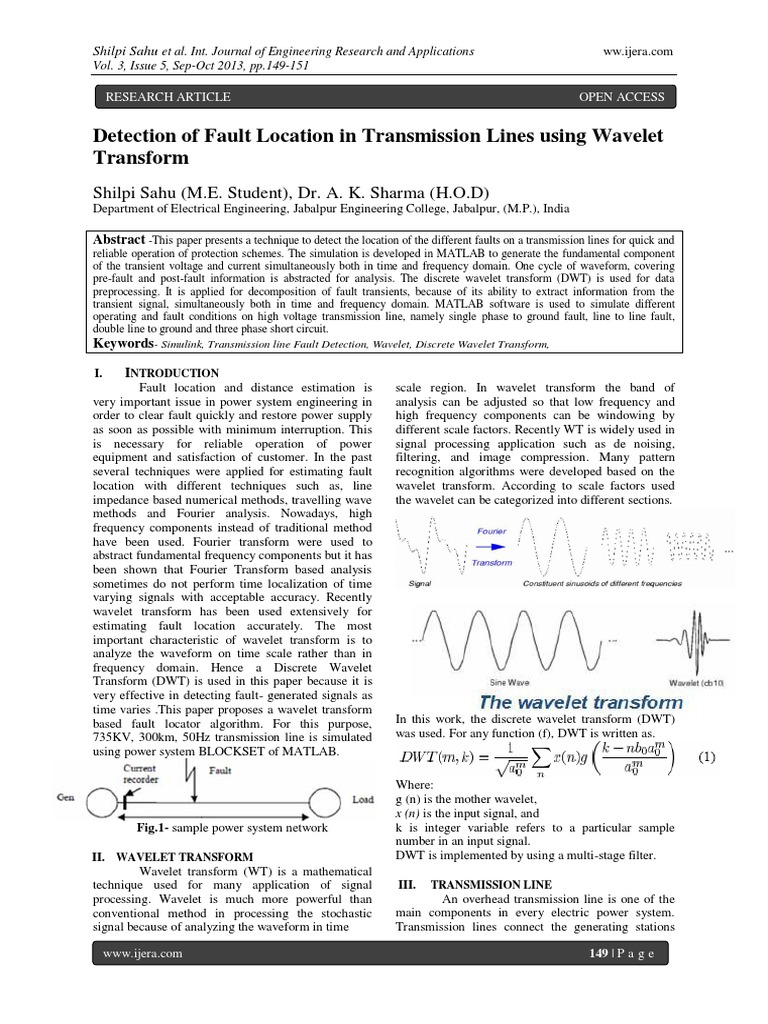 Detection of Fault Location in Transmission Lines Using Wavelet Transform | Download Free PDF ...