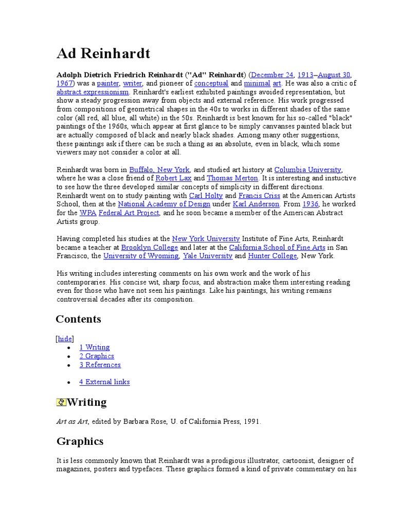 Adolph Dietrich Friedrich Reinhardt ("Ad" Reinhardt) ( | PDF ...