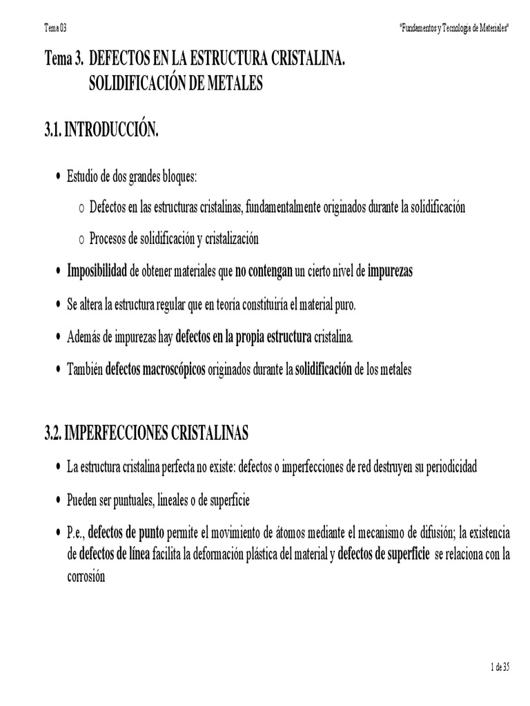 03 Defectos en La Estructura Cristalina - Solidificación | PDF ...