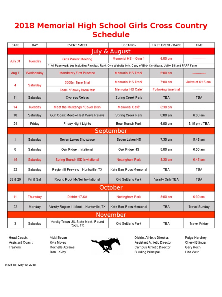 2018 Cross Country Schedule | PDF