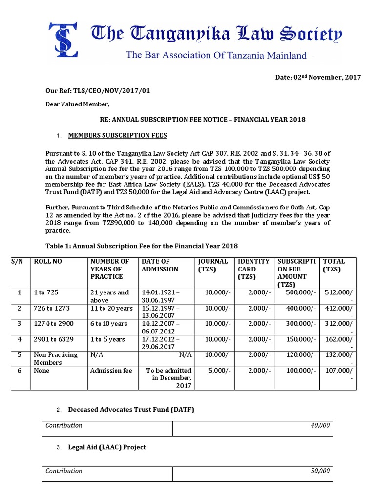 Annual Subscription Fee Notice 2018 | PDF | Notary Public | Advocate