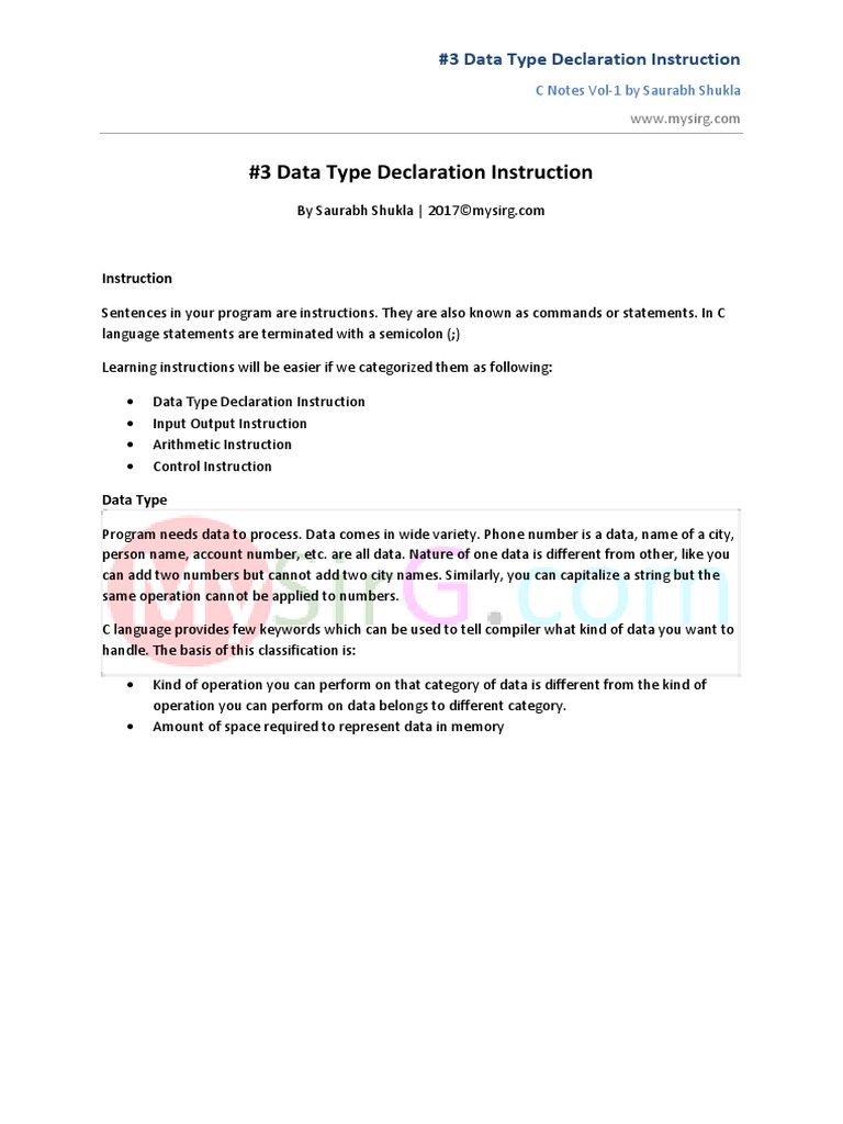 3 Data Type Declaration Instruction Pdf Download Free Pdf Data Type Variable Computer 4670