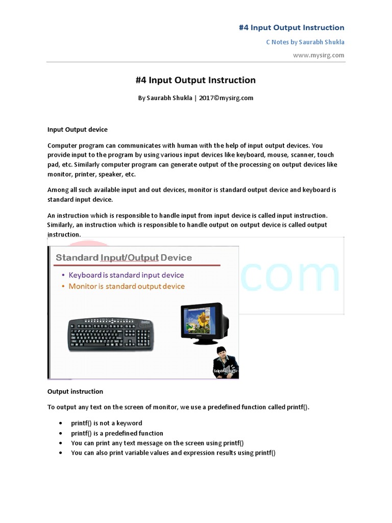 #4 Input Output Instruction | Download Free PDF | Input/Output | C ...