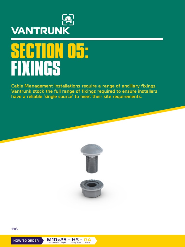 Vantrunk Cable Fixings Catalogue | PDF | Galvanization | Screw