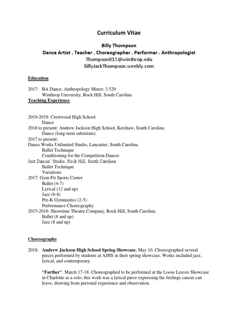 Ballet and Dance Curriculum Vitae | PDF | Dances | Ballet