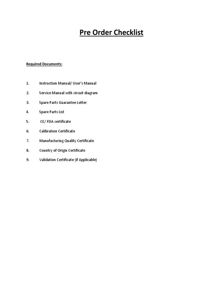 Pre Order Checklist | PDF