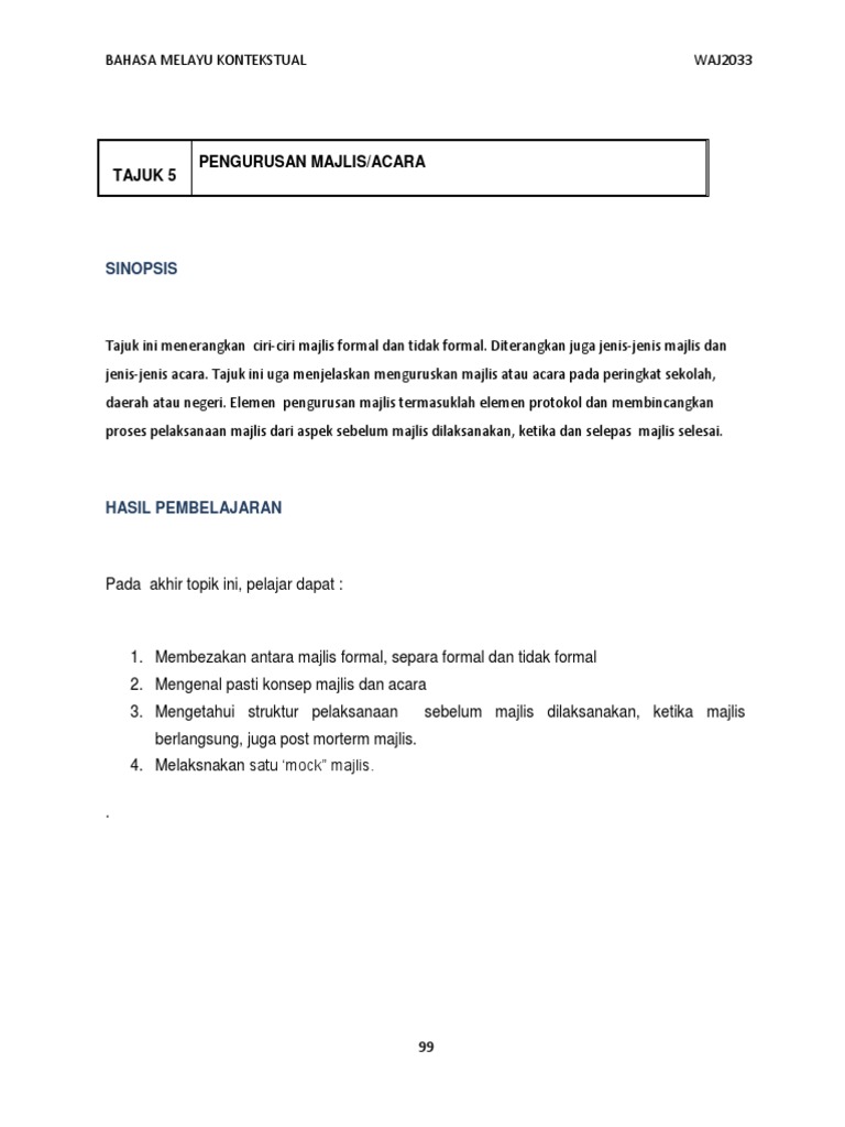 TAJUK 5 Pengurusan Majlis Dan Atur Cara | PDF