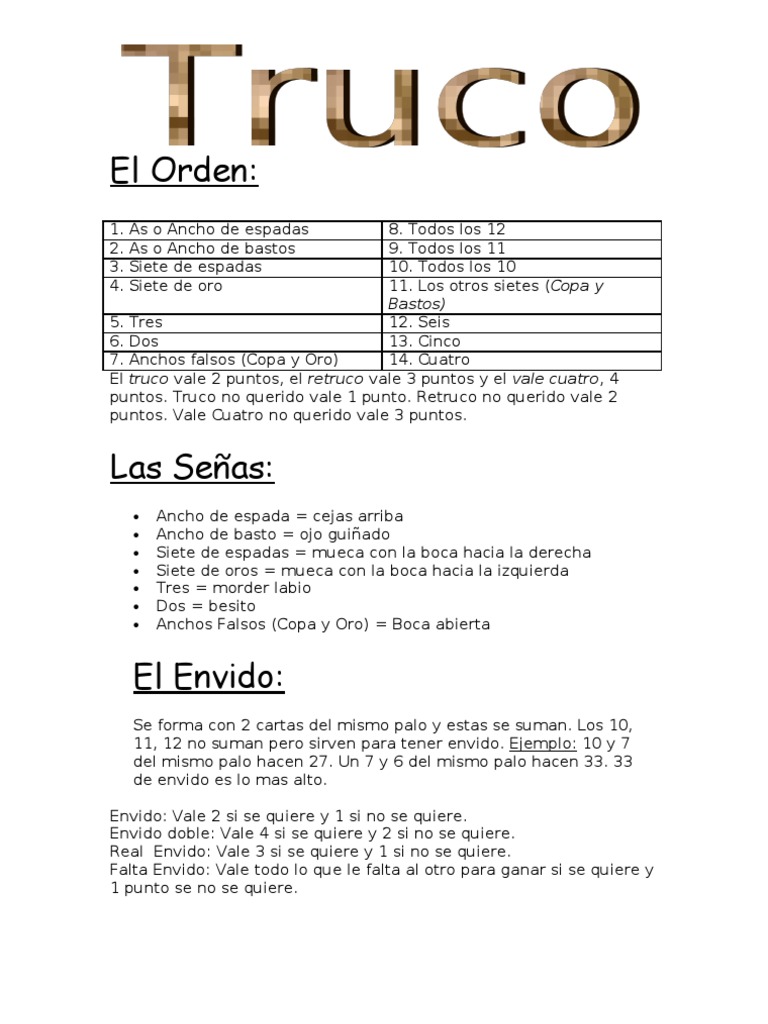 Reglas y Puntos del Truco Argentino | PDF
