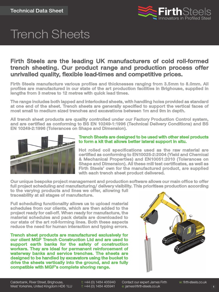 Specifications and Installation Guidelines for Firth Steels' Range of Lapped Trench Sheets | PDF ...