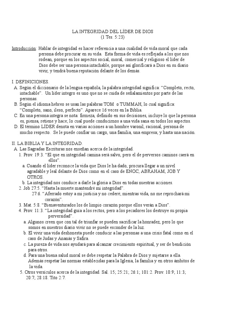 La Integridad Del Líder de Dios | PDF | David | Biblia
