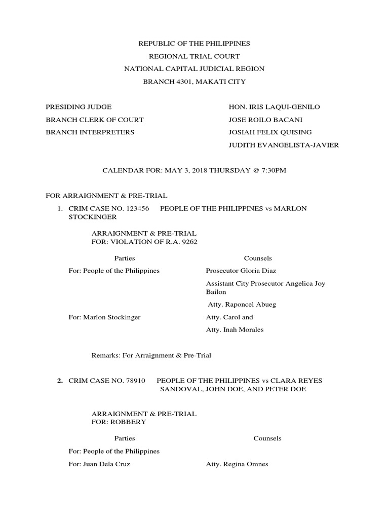 Calendar of Cases (May 3, 2018) | PDF | Criminal Procedure | National ...