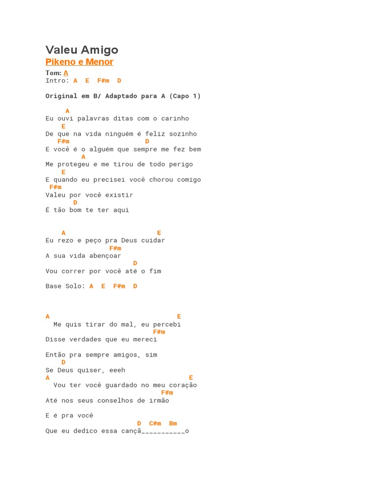 Valeu Amigo - Pikeno e Menor | PDF