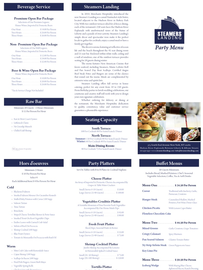 Steamers Party Menu - House Proof | PDF | Salad | Cooking