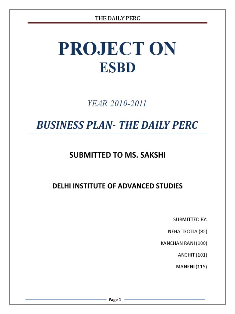 Project On: Business Plan-The Daily Perc | PDF | Coffeehouse | Coffee